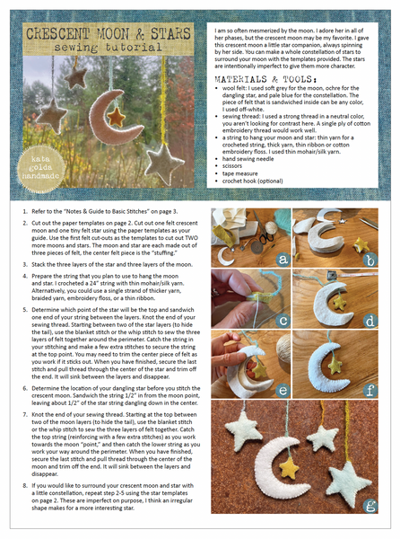 free sewing tutorial: crescent moon & star – kata golda handmade
