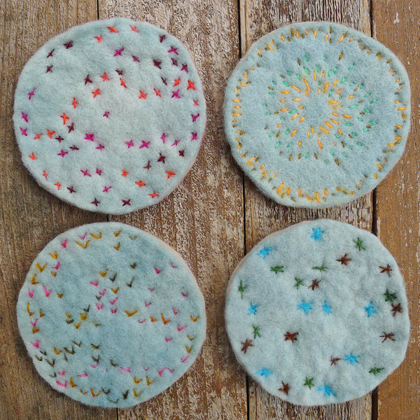 thick indigo-dyed wool felt coasters & trivets – kata golda handmade