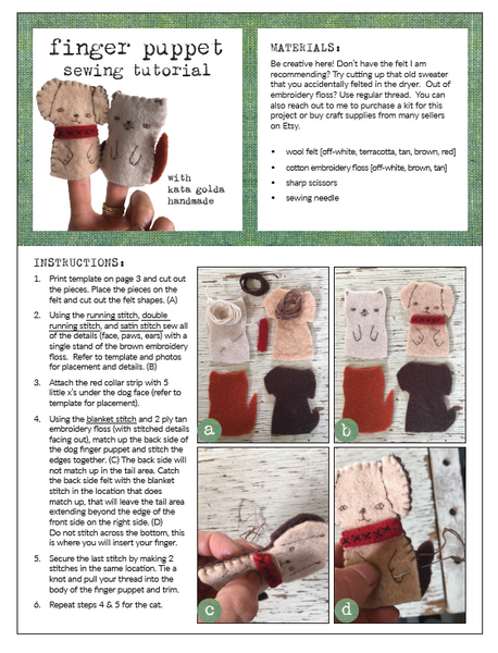 free sewing tutorial: dog & cat finger puppets – kata golda handmade