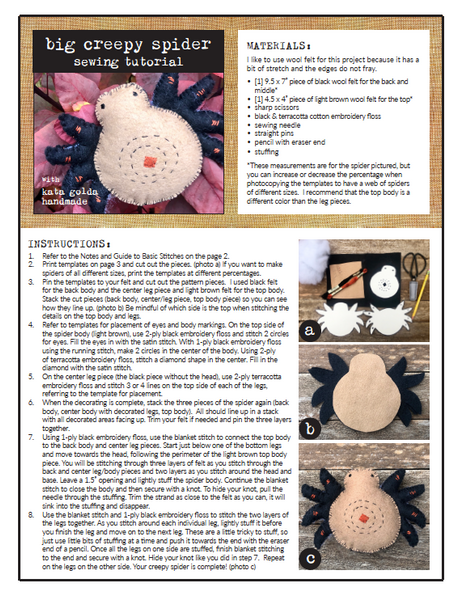 free sewing tutorial: big creepy spider – kata golda handmade